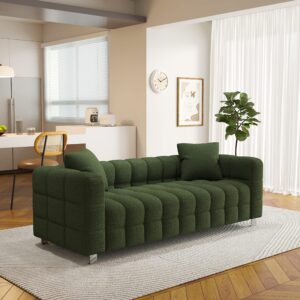 kevinplus 80" green cloud sofa couch for living room, futon 3-seat chesterfield sofa upholstered contemporary couch with pillows & sliver metal leg for bedroom apartment, green