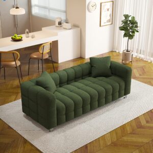 kevinplus 80" Green Cloud Sofa Couch for Living Room, Futon 3-Seat Chesterfield Sofa Upholstered Contemporary Couch with Pillows & Sliver Metal Leg for Bedroom Apartment, Green