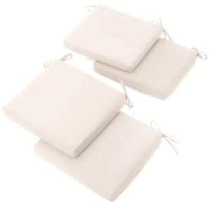 pure white color set of 4 square shaped patio chair cushions for outdoor furniture, 19 in. d x 20 in. w x 3 in. h size | maximum cushioned loft comfy pad, removable cover with zipper closure & ties