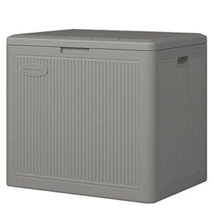 suncast 22-gallon indoor/outdoor small patio deck box, plastic storage bin for lawn, garden, garage, & home organization, stoney