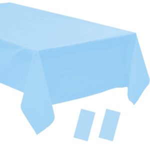 siencooray light blue disposable plastic tablecloth, 2 pack 54"x 108" rectangle table covers for parties, events, weddings, indoors and outdoors