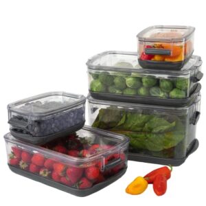 progressive international prepworks prokeeper food fresh produce storage container set, 5- piece, clear containers with gray sealed tight lids