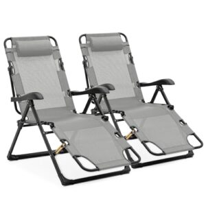 monibloom outdoor lounge chair set of 2 reclining patio lounger chair, folding portable chaise with headrest, adjustable reclining lawn chair for patio beach yard, 330lbs capacity