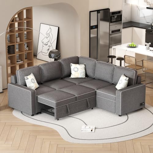 LUMISOL U Shaped Modular Sectional Sofa with Wide Chaise Lounge, Oversized Modern Sofa with Solid Wood Legs Support, Upholstered Fabric Sofa for Living Room, Office, Spacious Space