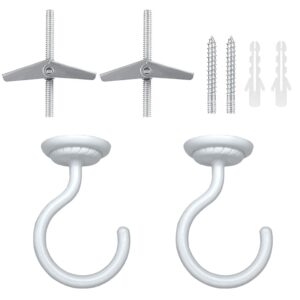 lizntiate ceiling hook large swag heavy duty hook with hardware for hanging plants ceiling easy installation cavity wall dry wall indoor & outdoor (2 sets white)