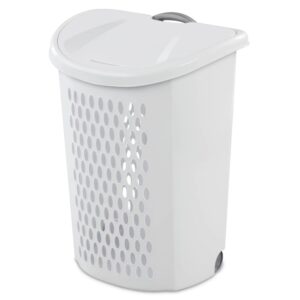 ultra wheeled design clothes hamper laundry basket, mind reader basket collection，135 liter （20 1/8" x 15 3/8" x 26 3/4"）capacity, white lid & base w/plastic handle & wheels.