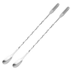 bar spoon cocktail mixing spoon - cuttte 2pcs cocktail spoon long handle 12.7 inches, stainless steel drink stirrers cocktail stirrer with trident tip, long stirring spoons bar mixing spoons