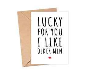 emily gift lucky for you - i like older men - happy birthday card - card for husband - funny birthday card - sarcastic birthday card