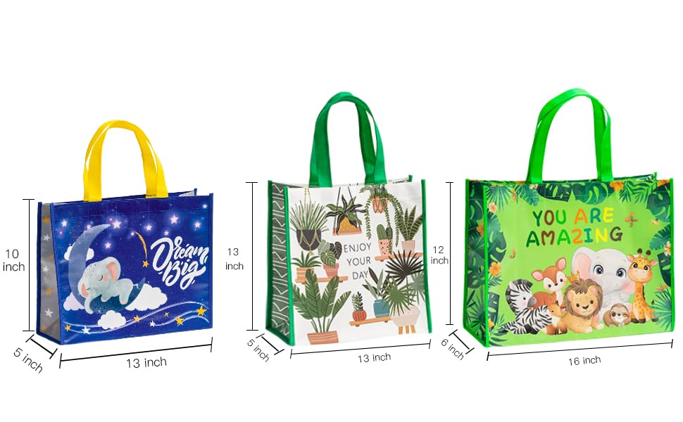 Loveinside Large Recycled Gifts Bags with Handles, Kids Reusable Birthday Party Gift Bag, Shopping Bag - 16" x 6" x 12", 1 Pcs - Animal