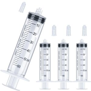 60ml luer lock syringe 4 pack large plastic sterile syringes without needle, for liquid, oral, measurement, dispensing, with cap 50ml/60cc