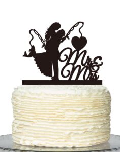 fishing wedding cake topper,fishing funny mr & mrs, bride and groom wedding party decoration —fishing