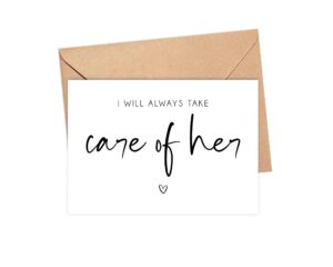 i will always take care of her wedding day card to parents in law - mother in law gift - father of the bride gifts - mother of the bride