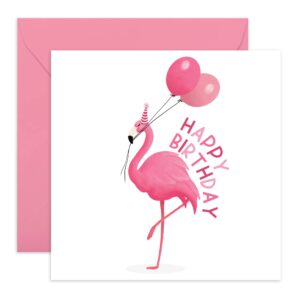 central 23 birthday card for sister - pink flamingo - pink happy birthday card for her - gifts for female friends daughter niece her - comes with fun stickers