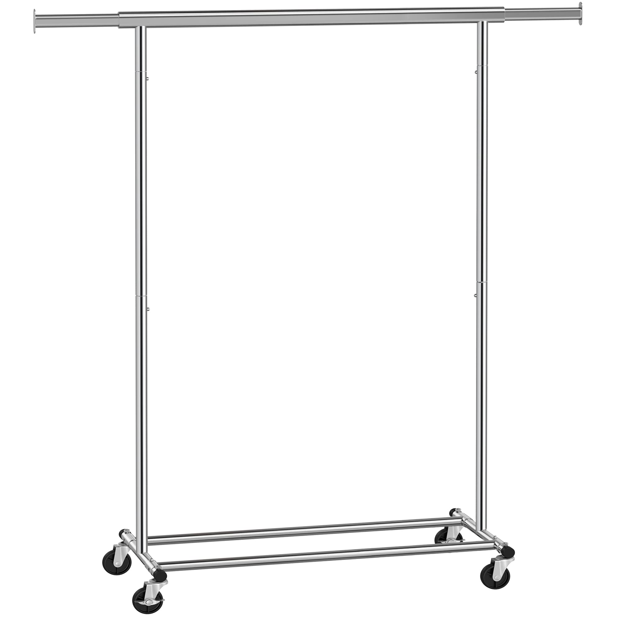 SONGMICS Clothes Rack with Wheels, Heavy-Duty Clothing Rack for Hanging Clothes, Portable Garment Rack, with Extendable Hanging Rail, 220 lb Load Capacity, Silver UHSR13SV1