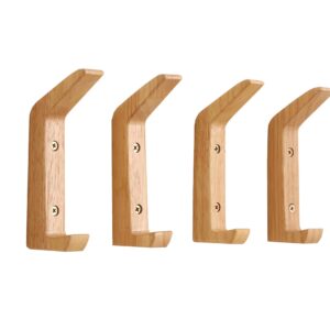 FamilleElement Coat Hooks, Wall Hooks for Hanging, Set of 4 Pure Wood Clothes Hooks, Wall Coat Hooks, Hooks for Hanging Coats, Hanging Bathroom Towels Clothes Hanger