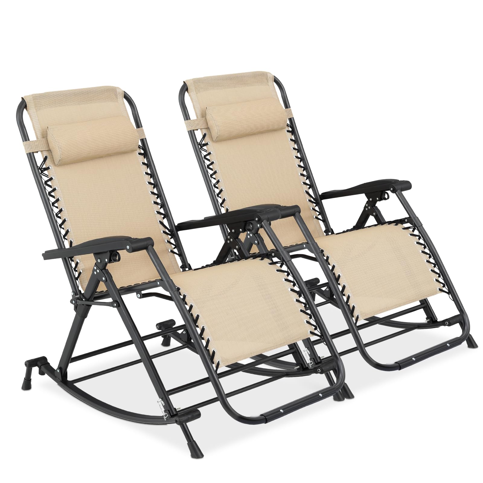 MoNiBloom Patio Rocking Chair Set of 2 Zero Gravity Chair Outdoor Folding Recliner Foldable Lounge Ergonomic Design Chair with Adjustable Armrest for Camping Lawn Patio Yard and Indoor, 330lbs