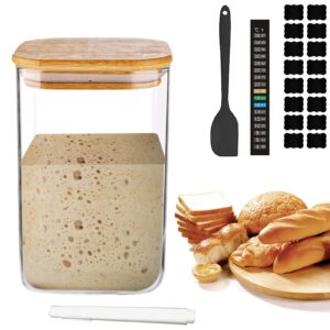 uprony sourdough starter jar kit 38 oz wide mouth sourdough container with blackboard stickers, marker pen, silicone scraper for bread baking sour dough jar