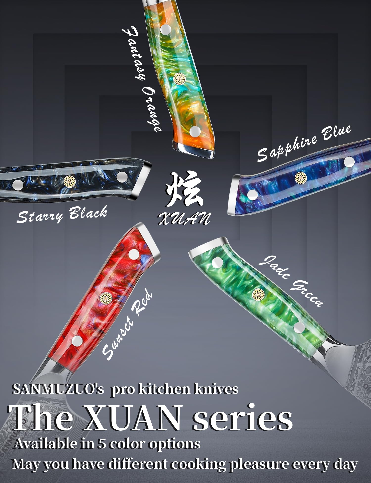 SANMUZUO Steak Knives Set of 4, Ultra Sharp Non Serrated Kitchen Steak Knife 5 Inch - Damascus Steel & Resin Handle - Xuan Series (Sunset Red)