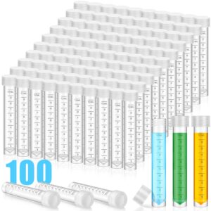 kanayu 100 pcs 10ml plastic test tubes with lids vial seal cap container small storage tubes with caps clear test lab tubes with silicone sealing ring for science experiments sample water liquid