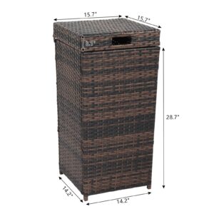 Outdoor Trash Can Rattan Garbage Can Trash Bin with Removable Lid Outdoor Waste Basket Wast Container for Backyard Patio Deck and Outdoor Kitchen Use，with Top Cover Iron Frame (Brown)