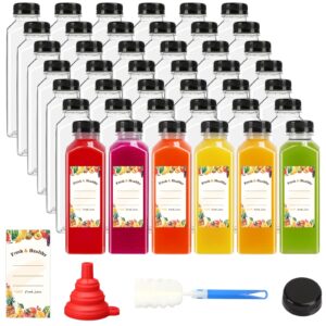 moretoes 42pcs 16oz plastic juice bottles with caps, refrigerator juice container with lid, reusable container and clear beverage bottle can hold juice, smoothies, milk