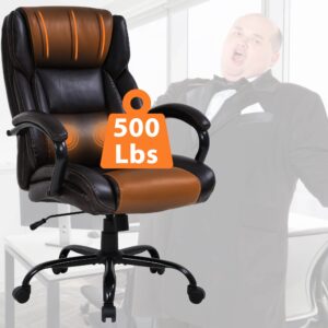 Big and Tall Office Chair-500lbs Executive Massage Office Chair, PU Leather Adjustable Height Computer Desk, Ergonomic Task Chair with Massaging Lumbar Support Home Office Desk Chairs, Brown