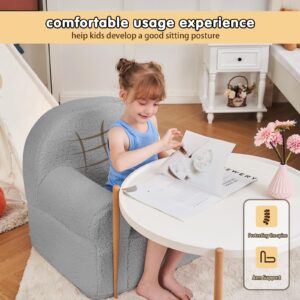 ILPEOD Toddler Chair Sherpa Couch Sherpa Kids Chair, Cuddly Comfy Toddler Plush Chair Toddler Couch Reading Chair for Kids Fuzzy Baby Chair Grey