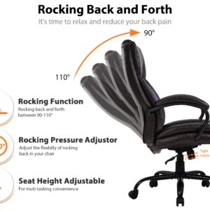 Big and Tall Office Chair-500lbs Executive Massage Office Chair, PU Leather Adjustable Height Computer Desk, Ergonomic Task Chair with Massaging Lumbar Support Home Office Desk Chairs, Brown