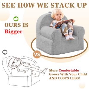 ILPEOD Toddler Chair Sherpa Couch Sherpa Kids Chair, Cuddly Comfy Toddler Plush Chair Toddler Couch Reading Chair for Kids Fuzzy Baby Chair Grey