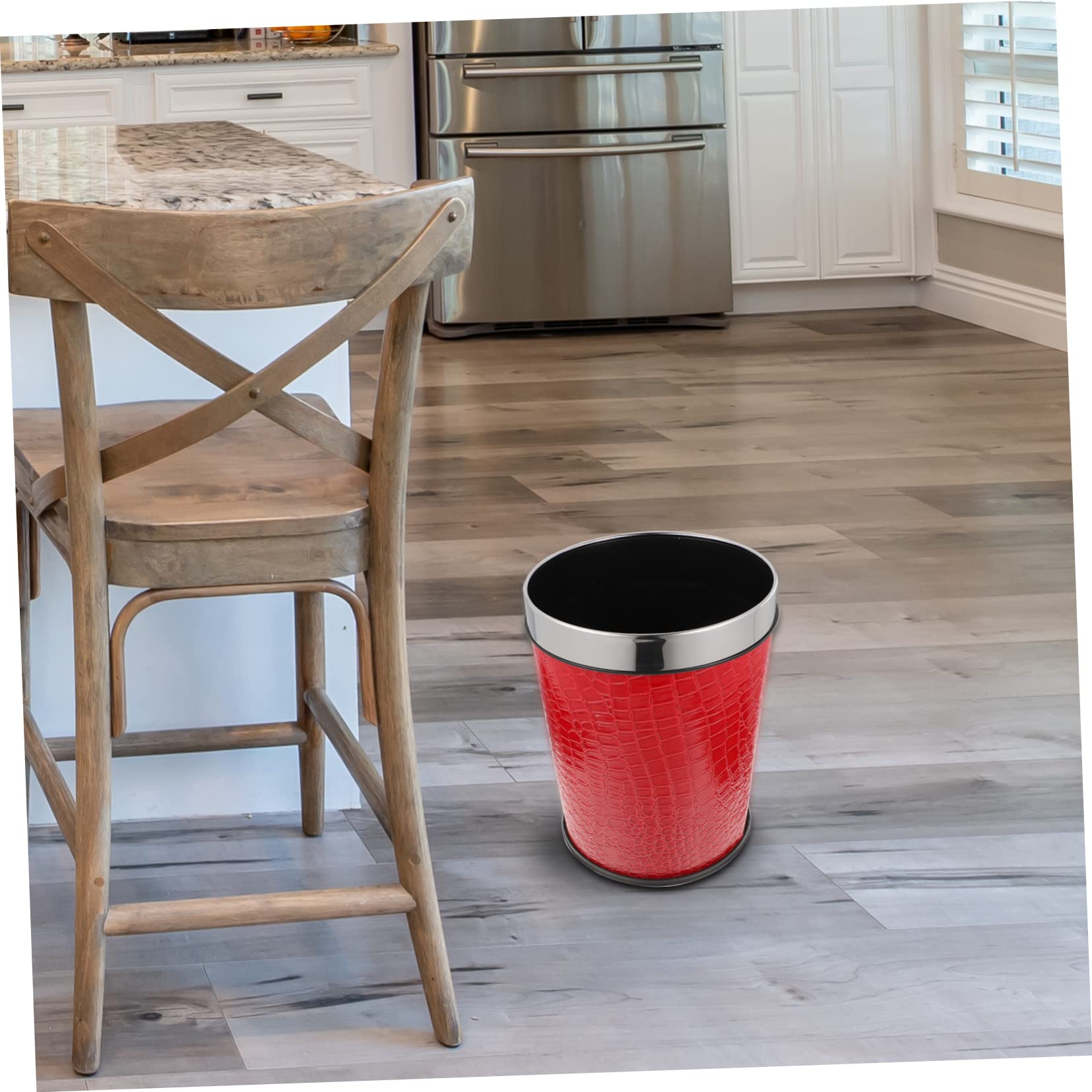 Leather Trash Bin Chinese Trash Can Retro Trash Can Office Trash Cans Kids Trash Can Trash Bin Bathroom Retro Style Trash Can Red Plastic, Leather Wastebasket Stainless Steel Ring