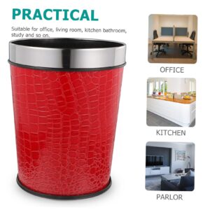 Leather Trash Bin Chinese Trash Can Retro Trash Can Office Trash Cans Kids Trash Can Trash Bin Bathroom Retro Style Trash Can Red Plastic, Leather Wastebasket Stainless Steel Ring