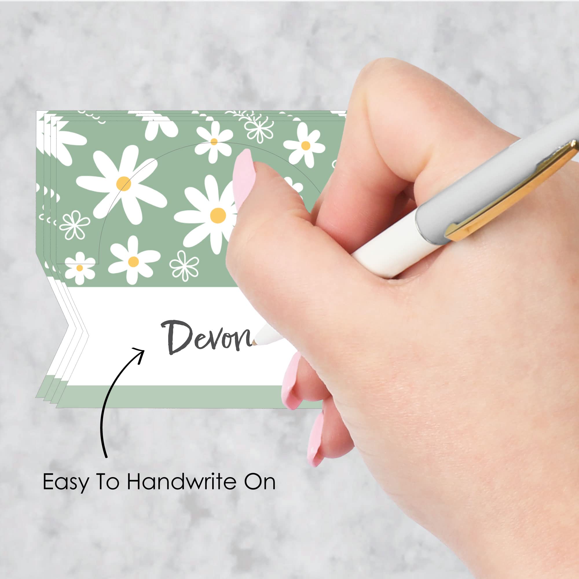 Big Dot of Happiness Sage Green Daisy Flowers - Floral Party Tent Buffet Card - Table Setting Name Place Cards - Set of 24