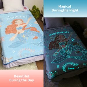 Glow in The Dark Mermaid Blanket Throw Gifts for Girls Kid Blankets Super Soft 3 4 5 6 7 8 9 10 Year Old Girl Gift Ideas Girls Toys Age 6-8 Mermaid Toys Halloween Christmas Birthday Gifts 50"x 60"