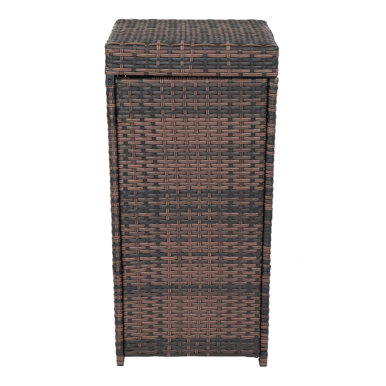 Outdoor Trash Can Rattan Garbage Can Trash Bin with Removable Lid Outdoor Waste Basket Wast Container for Backyard Patio Deck and Outdoor Kitchen Use，with Top Cover Iron Frame (Brown)