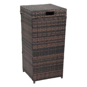 outdoor trash can rattan garbage can trash bin with removable lid outdoor waste basket wast container for backyard patio deck and outdoor kitchen use，with top cover iron frame (brown)