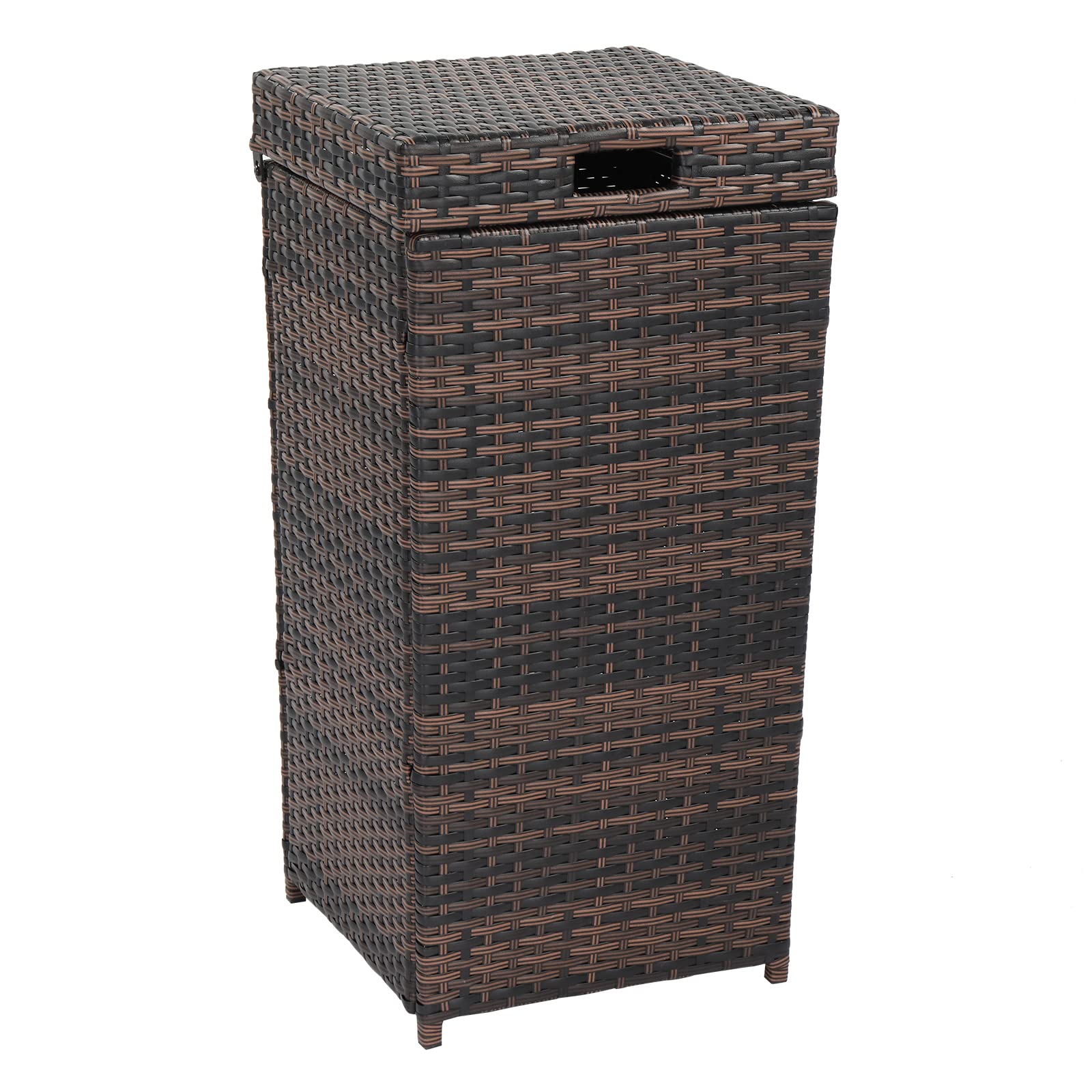 Outdoor Trash Can Rattan Garbage Can Trash Bin with Removable Lid Outdoor Waste Basket Wast Container for Backyard Patio Deck and Outdoor Kitchen Use，with Top Cover Iron Frame (Brown)