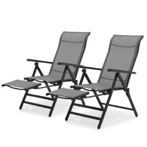 magshion outdoor patio folding chairs set of 2, portable dining chairs with armrests, lounge chairs with footrests for camping, beach, garden, lawn, pool, backyard, deck (grey)