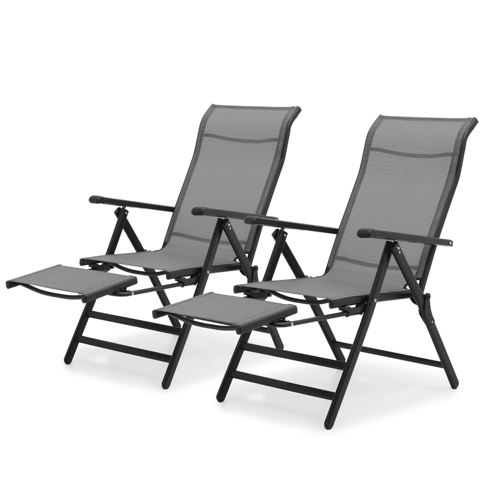 Magshion Outdoor Patio Folding Chairs Set of 2, Portable Dining Chairs with Armrests, Lounge Chairs with Footrests for Camping, Beach, Garden, Lawn, Pool, Backyard, Deck (Grey)