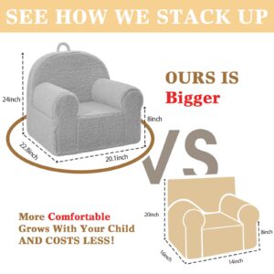 ILPEOD Toddler Chair Sherpa Couch Sherpa Kids Chair, Cuddly Comfy Toddler Plush Chair Toddler Couch Reading Chair for Kids Fuzzy Baby Chair Grey