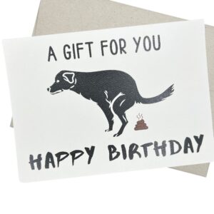 groomers margins funny birthday card of dog pooping (7x5 inches and blank inside) humor card for a birthday party - 63