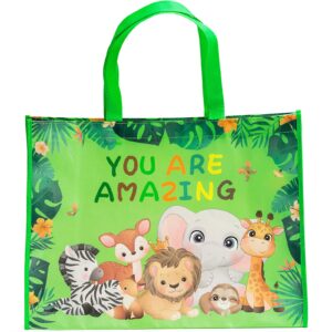 loveinside large recycled gifts bags with handles, kids reusable birthday party gift bag, shopping bag - 16" x 6" x 12", 1 pcs - animal