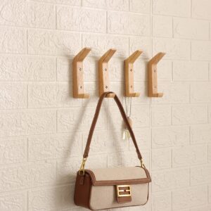 FamilleElement Coat Hooks, Wall Hooks for Hanging, Set of 4 Pure Wood Clothes Hooks, Wall Coat Hooks, Hooks for Hanging Coats, Hanging Bathroom Towels Clothes Hanger