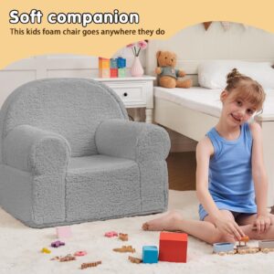 ILPEOD Toddler Chair Sherpa Couch Sherpa Kids Chair, Cuddly Comfy Toddler Plush Chair Toddler Couch Reading Chair for Kids Fuzzy Baby Chair Grey