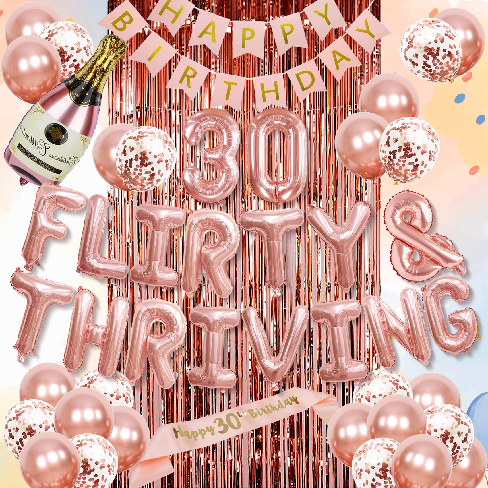 30 Flirty And Thriving Balloons Thirty Flirty And Thriving Decorations For Her 30 Balloons For Women Rose Gold Flirty Thirty Birthday Decorations Dirty Happy 30th Birthday Decorations Banners