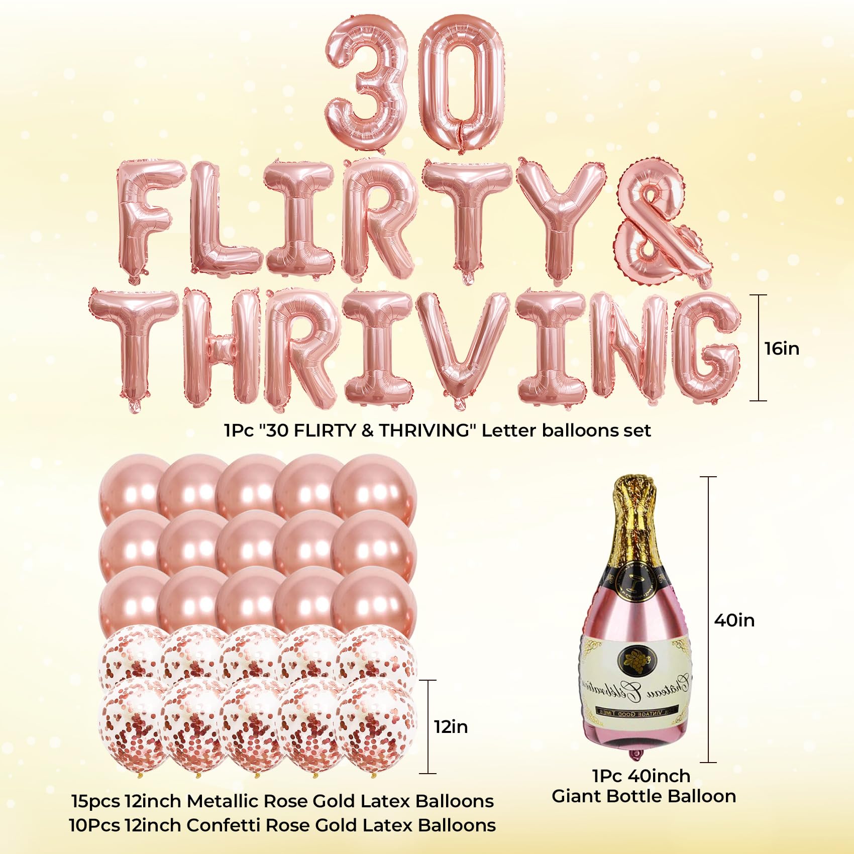 30 Flirty And Thriving Balloons Thirty Flirty And Thriving Decorations For Her 30 Balloons For Women Rose Gold Flirty Thirty Birthday Decorations Dirty Happy 30th Birthday Decorations Banners