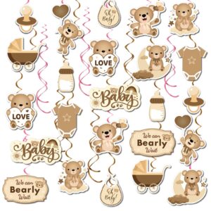 54pcs neutral bear baby shower party hanging swirls cream bear we can bearly wait nude teddy foil ceiling swirls decor boho brown bear kids birthday gender reveal wedding bridal shower party supplies