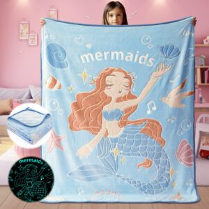 glow in the dark mermaid blanket throw gifts for girls kid blankets super soft 3 4 5 6 7 8 9 10 year old girl gift ideas girls toys age 6-8 mermaid toys halloween christmas birthday gifts 50"x 60"