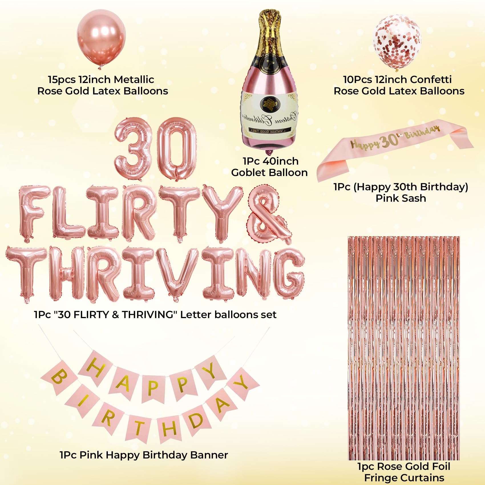 30 Flirty And Thriving Balloons Thirty Flirty And Thriving Decorations For Her 30 Balloons For Women Rose Gold Flirty Thirty Birthday Decorations Dirty Happy 30th Birthday Decorations Banners