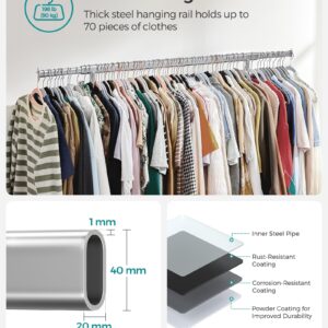 SONGMICS Clothes Rack with Wheels, Heavy-Duty Clothing Rack for Hanging Clothes, Portable Garment Rack, with Extendable Hanging Rail, 220 lb Load Capacity, Silver UHSR13SV1