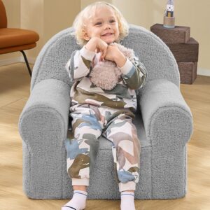 ilpeod toddler chair sherpa couch sherpa kids chair, cuddly comfy toddler plush chair toddler couch reading chair for kids fuzzy baby chair grey